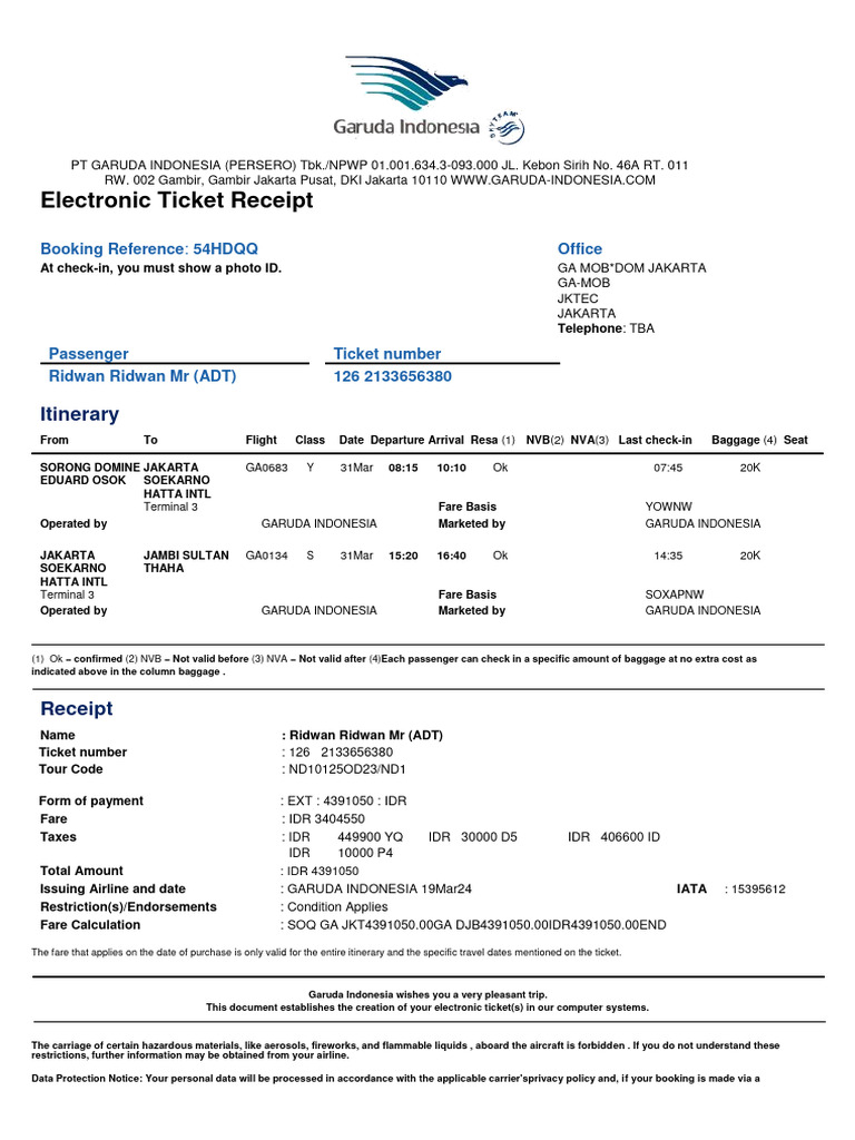 Your - Electronic - Ticket - Receipt-26 MR Ridwan | PDF
