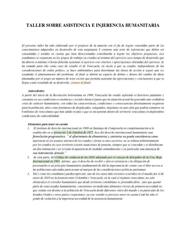 Taller de Injerencia Humanitaria | PDF | Ley humanitaria internacional ...