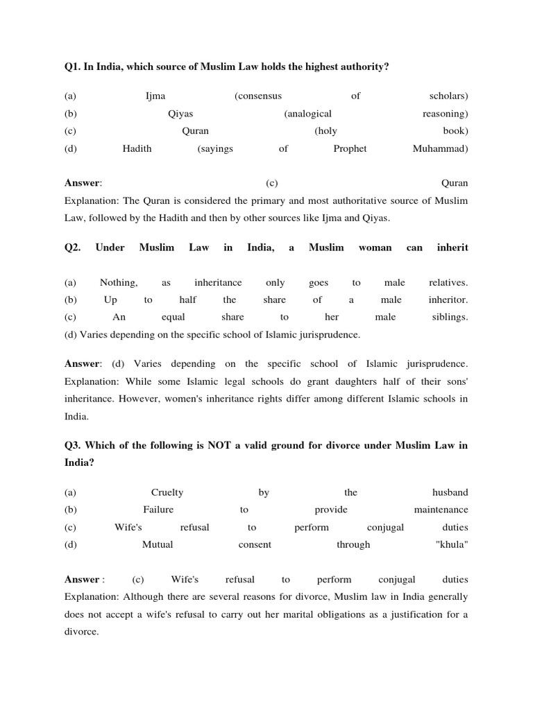 Chapter 2 Imp Questions Muslim Law | Download Free PDF | Sharia | Marriage