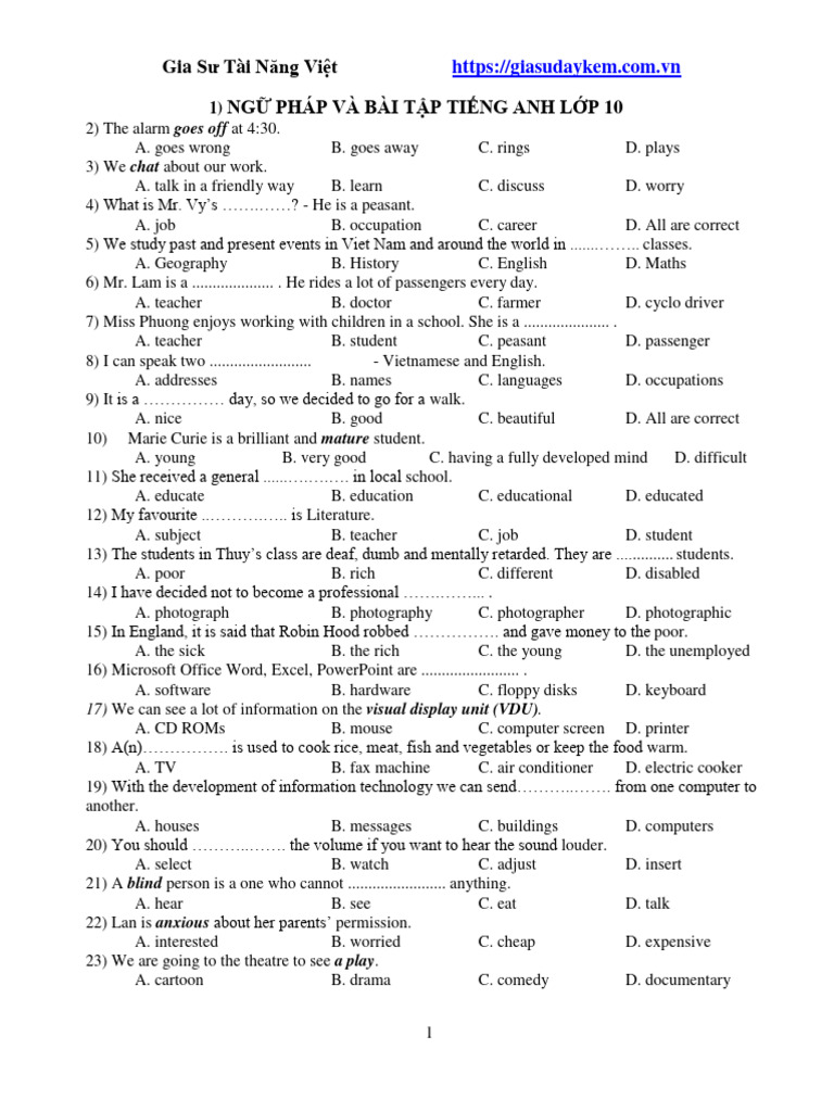 Ngu Phap Va Bai Tap Tieng Anh Lop Ngu Phap Va Bai Tap Tieng Anh Lop 10 | PDF | Office Equipment ...