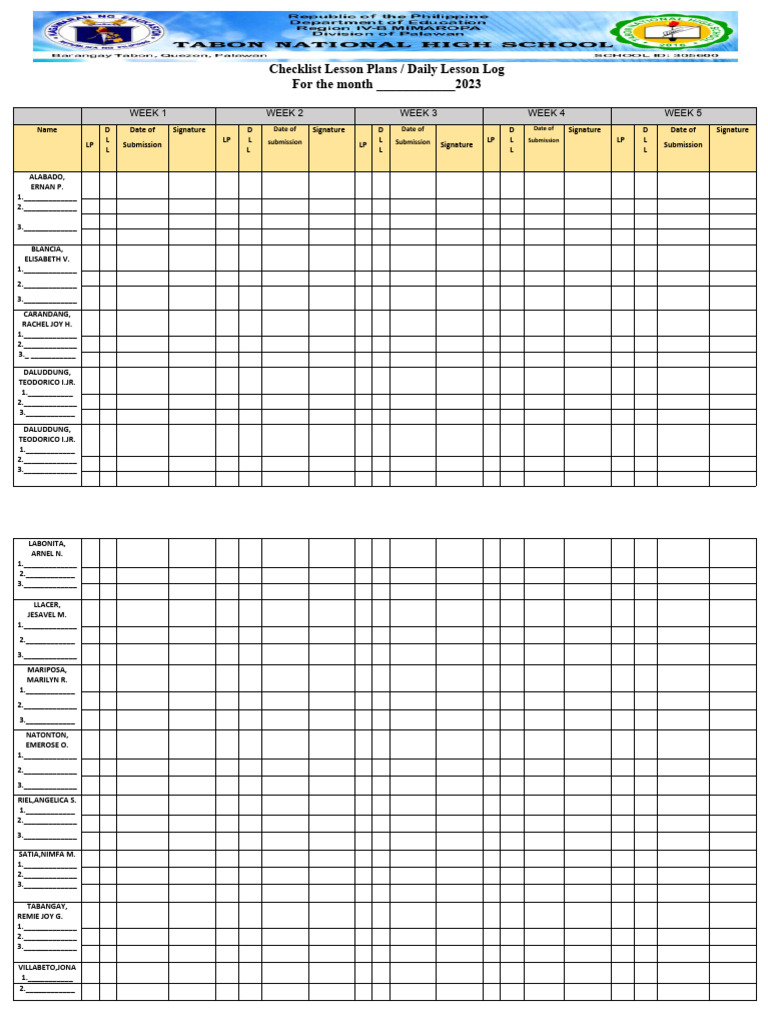 Monthly Lesson Plan Checklist 2023 | PDF