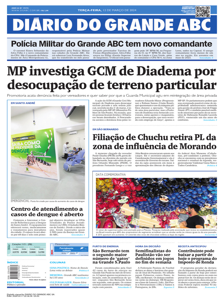 Diario Do Grande ABC 12032024 | PDF | Brasil | Governo
