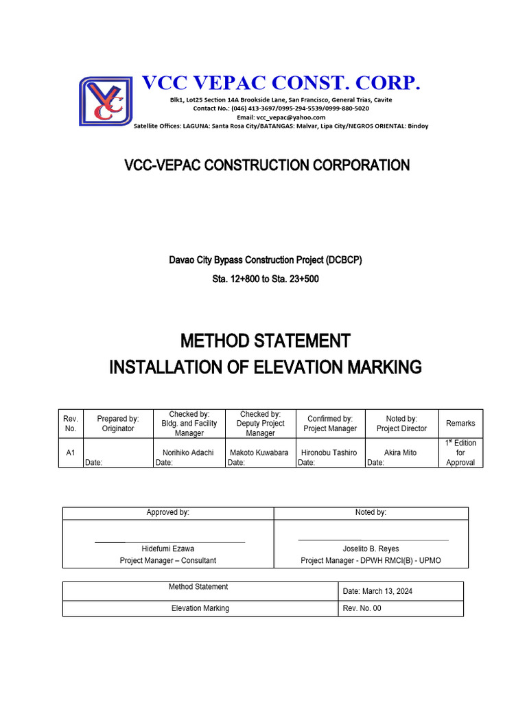 Elevation Marking Method Statement | PDF | Occupational Safety And Health | Safety