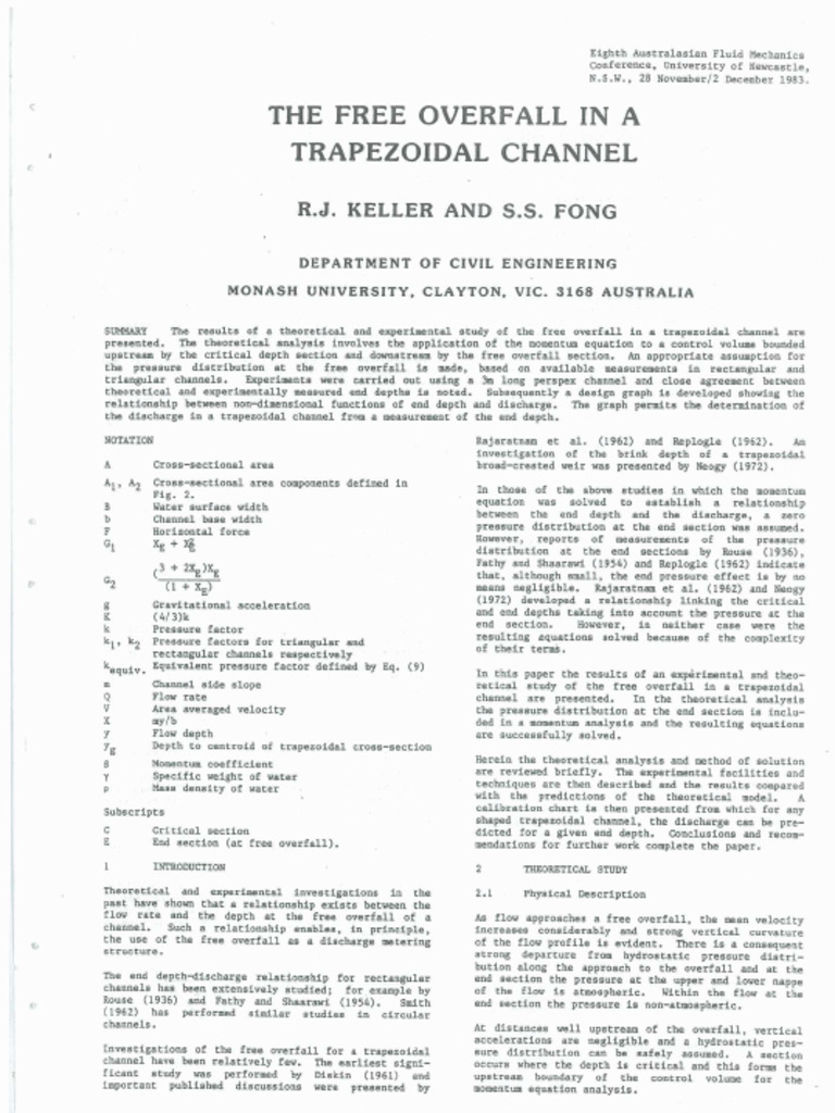 KellerFong - Free Overfall On Trapezoidal Channel | PDF