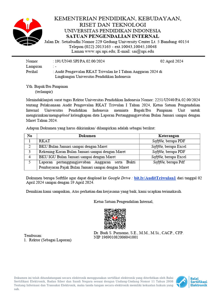Audit Pengawalan RKAT Triwulan Ke I Tahun Anggaran 2024 Di Lingkungan ...