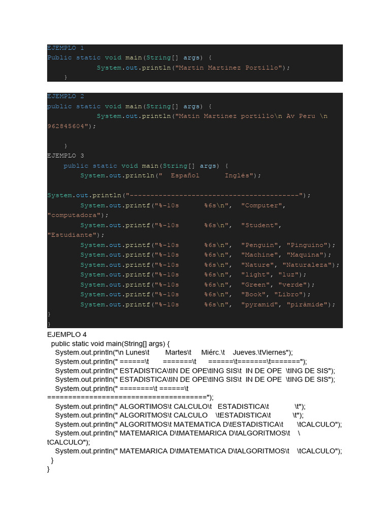 PORTILLO MARTINEZ MARTIN - TRABAJO INDIVIDUAL_ Ejercicios Básicos de Java | PDF | Office ...