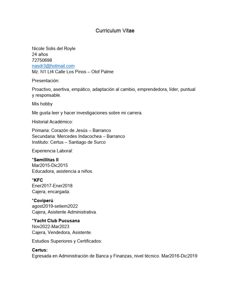 Curriculum Vitae Nicole | PDF | Crecimiento personal y profesional