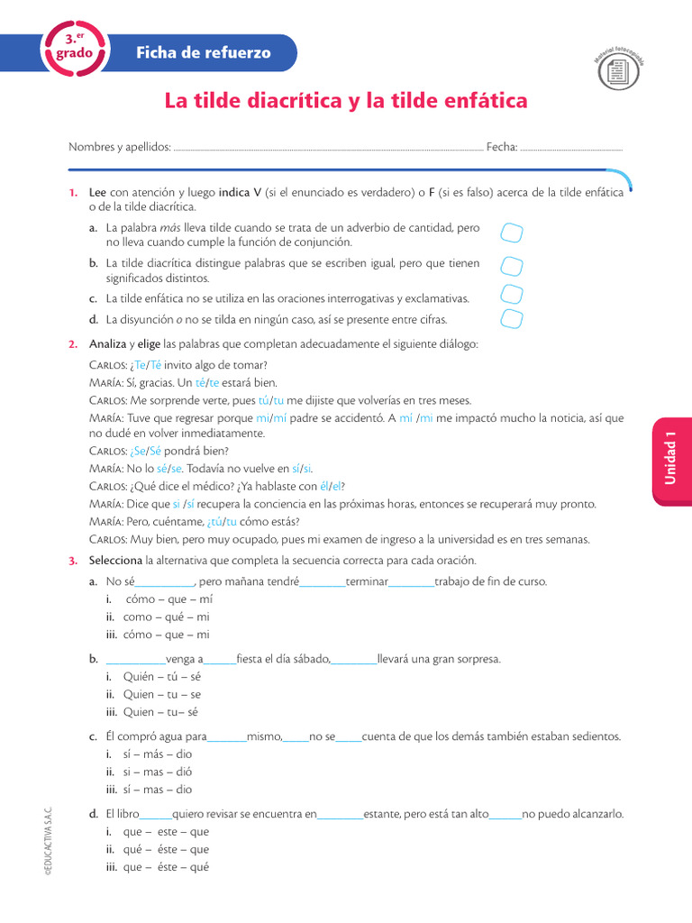 Tilde Diacriticca-Enfatica Ficha | PDF