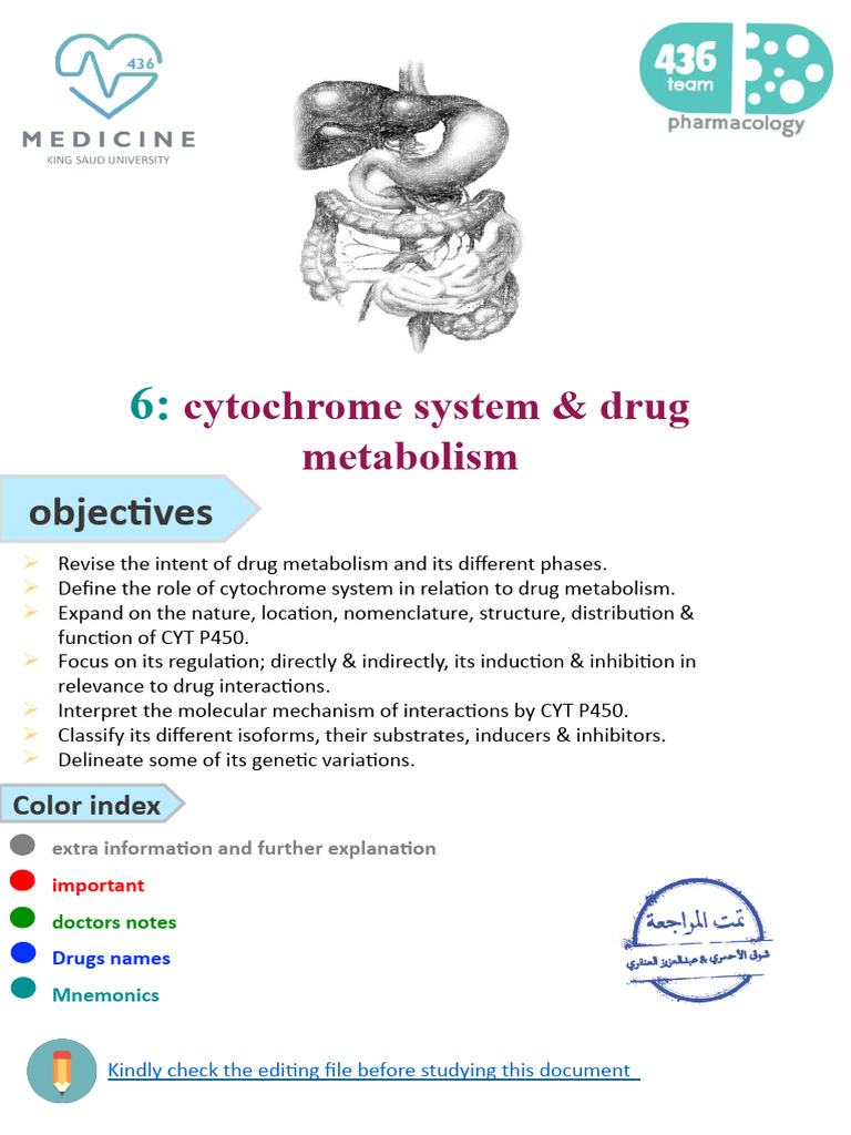 6 Cytochrome System Drug Metabolism Final | PDF | Cytochrome P450 ...
