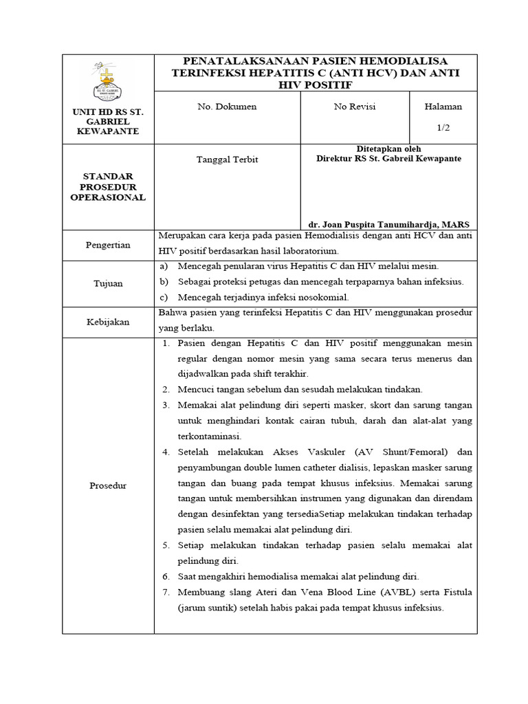 Prosedur Hemodialisis Pasien HIV HCV | PDF