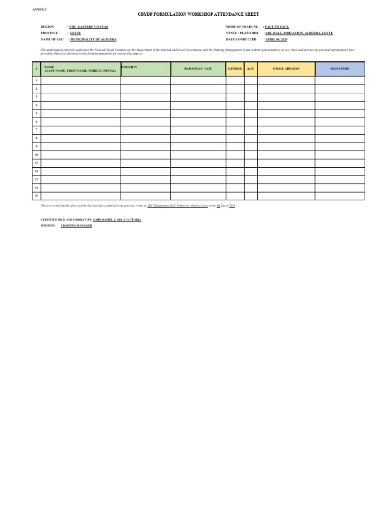 Annex C - Attendance Form | PDF