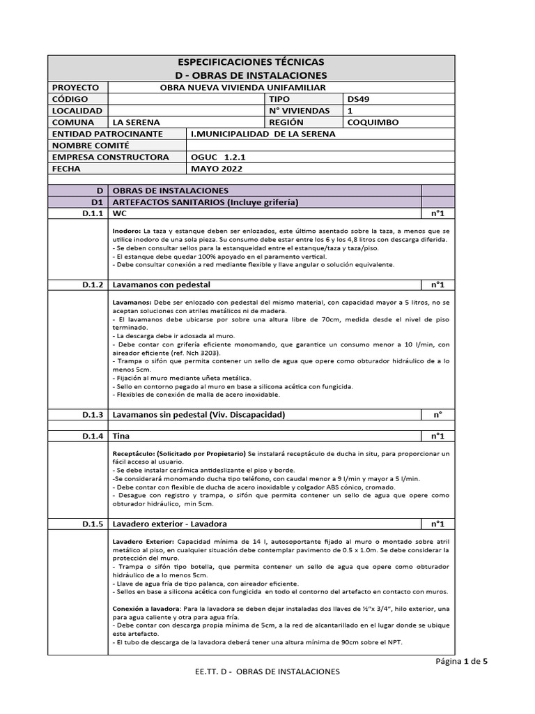 Form. Eett - D Obras de Instalaciones | PDF | Tubería (transporte de fluidos) | Bienes ...