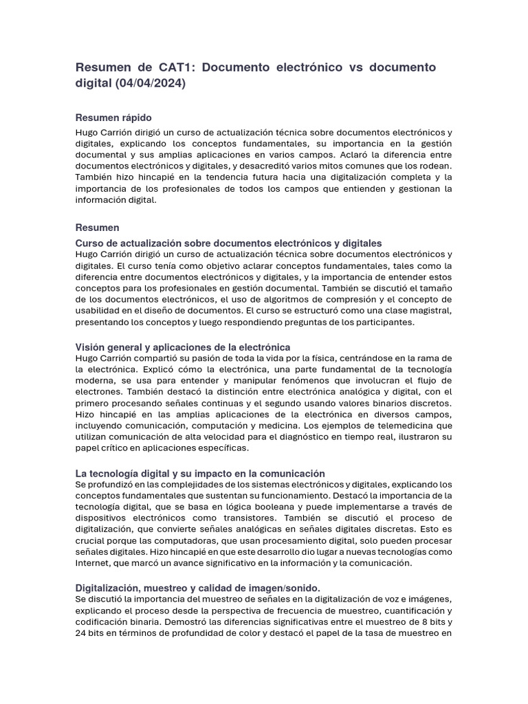 Tema 1: Documento Electrónico vs. Digital | PDF | Conversor analógico a digital | Electrónica