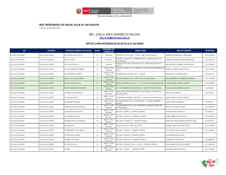 Establecimientos de Salud de La RIS - VES | PDF