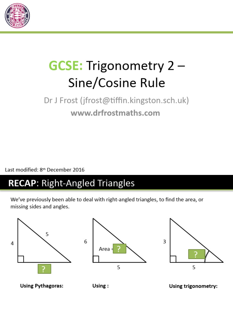GCSE Trigonometry2SineCosineRule | PDF | Trigonometric Functions ...