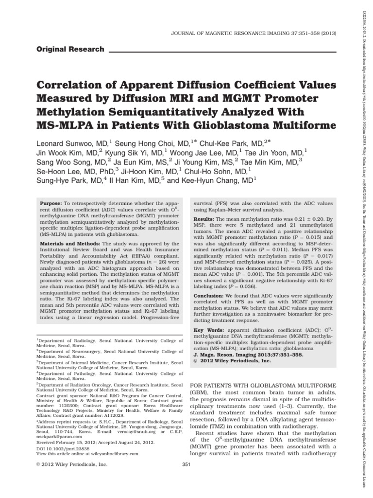 Magnetic Resonance Imaging - 2012 - Sunwoo - Correlation of Apparent Diffusion Coefficient ...