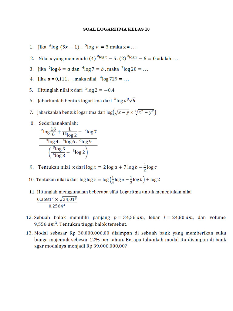 Soal Logaritma Kelas 10 | PDF