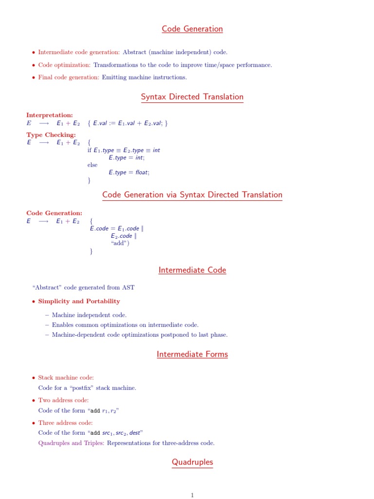 Code Generation Intermediate Code Generation Code Optimization Final Code Generation
