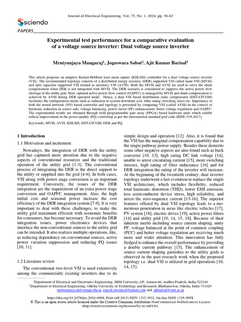 Experimental Test Performance For A Comparative Evaluation of A Voltage ...