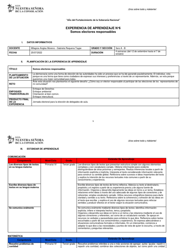 Experiencia de Aprendizaje 6 3ero Prim | PDF | Números | Aprendizaje