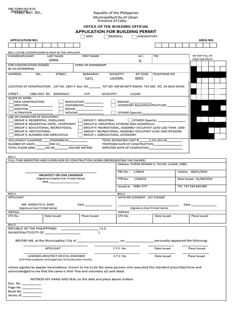 Liloan Building Permit Application Form | PDF