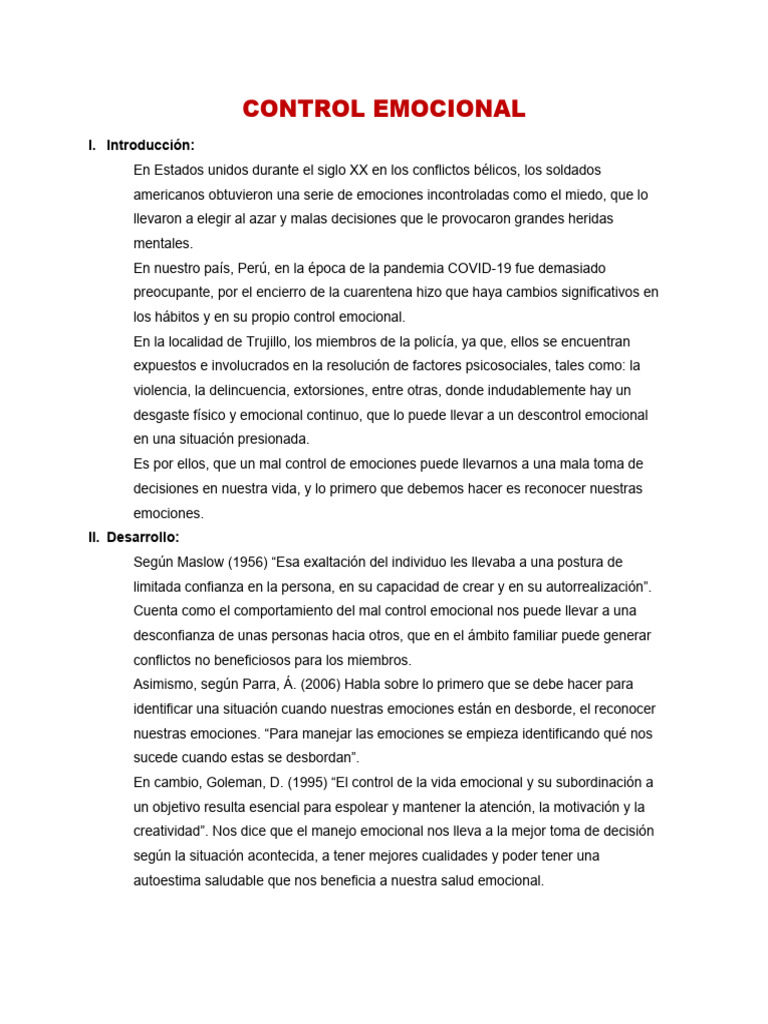 CONTROL EMOCIONAL | PDF | Las emociones | Inteligencia emocional