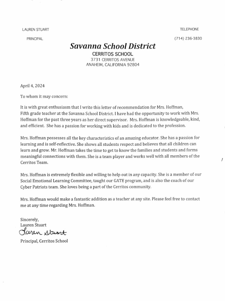 Hoffman Sophia Letterofrecommendation Principal | PDF