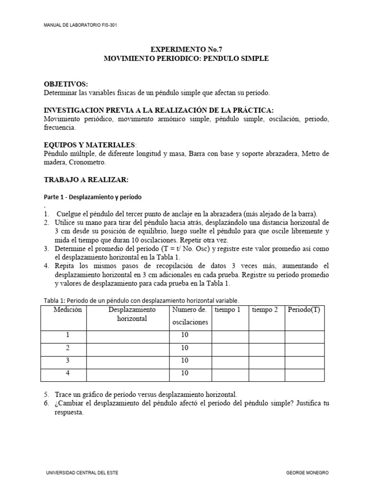 EXPERIMENTO 7 | PDF | Péndulo | Oscilación