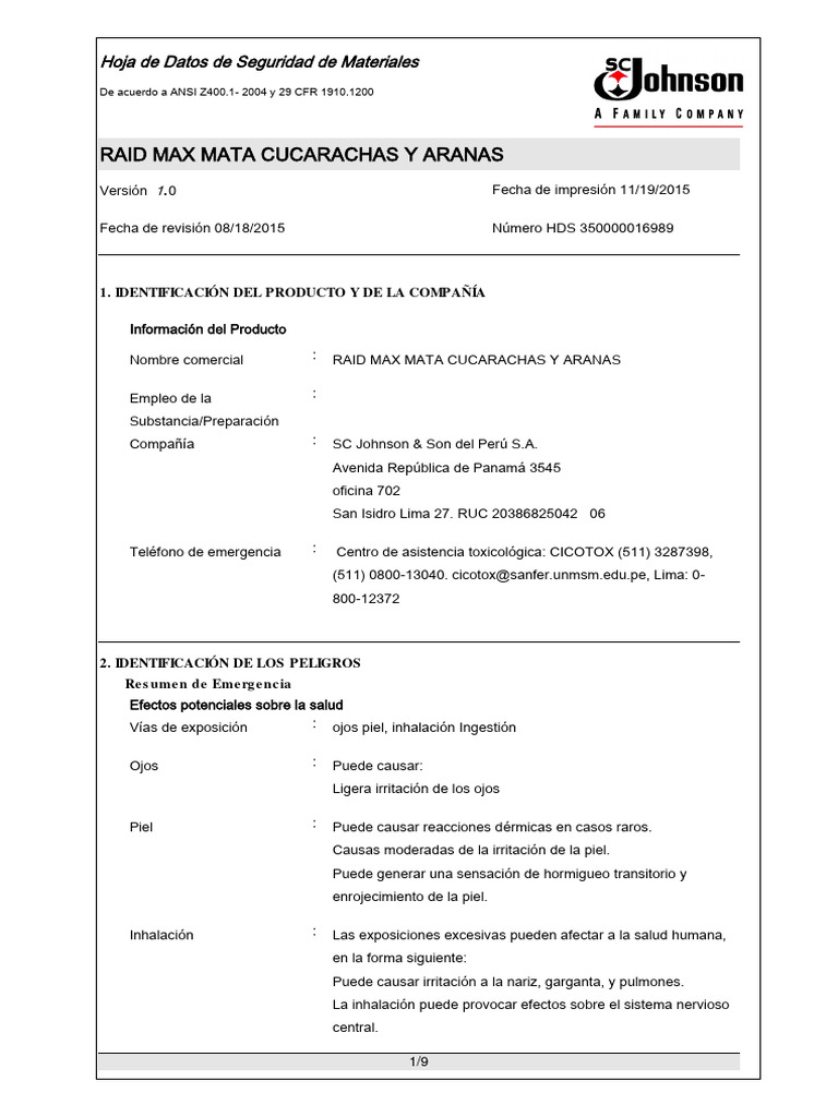 Hoja de Seguridad RAID MAX | PDF