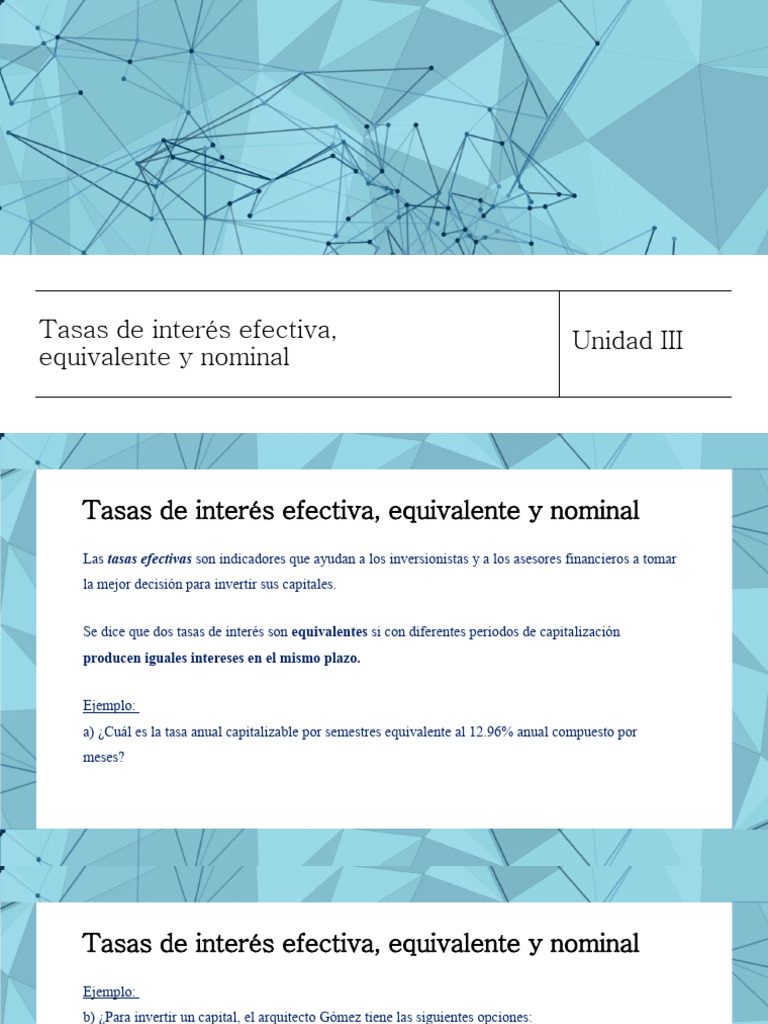 Tasas de Interés Efectiva, Equivalente y Nominal | PDF
