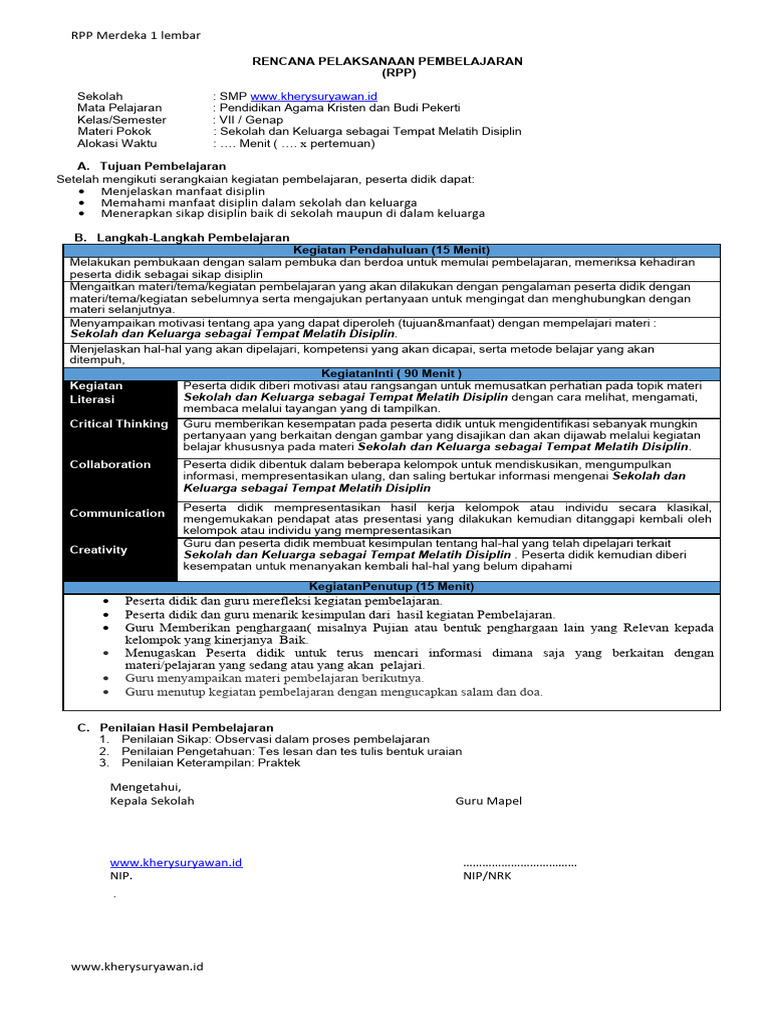 RPP Disiplin SMP Kristen | PDF | Karier & Perkembangan