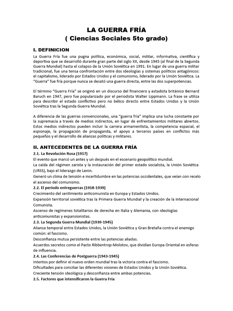LA-GUERRA-FRÍA C CSS 5yo Secundaria MVLL | PDF | Guerra Fría | Unión ...