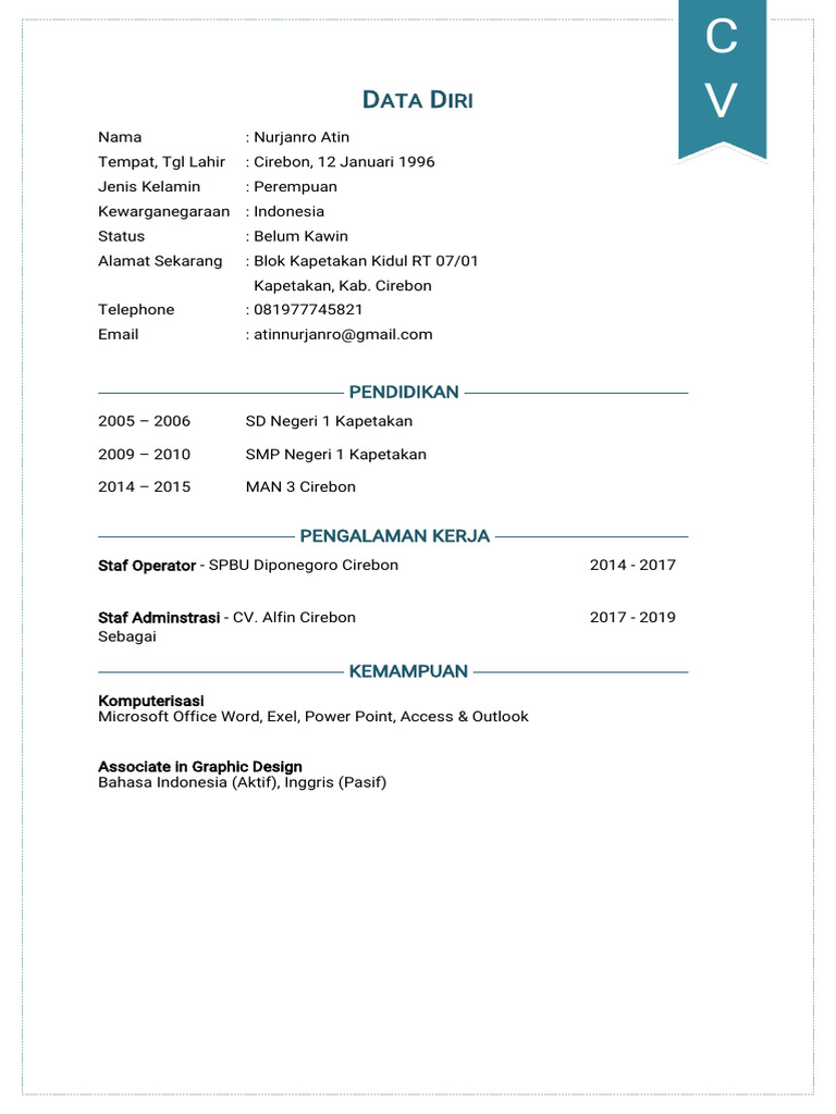 Data Diri dan Riwayat Nurjanro Atin | PDF