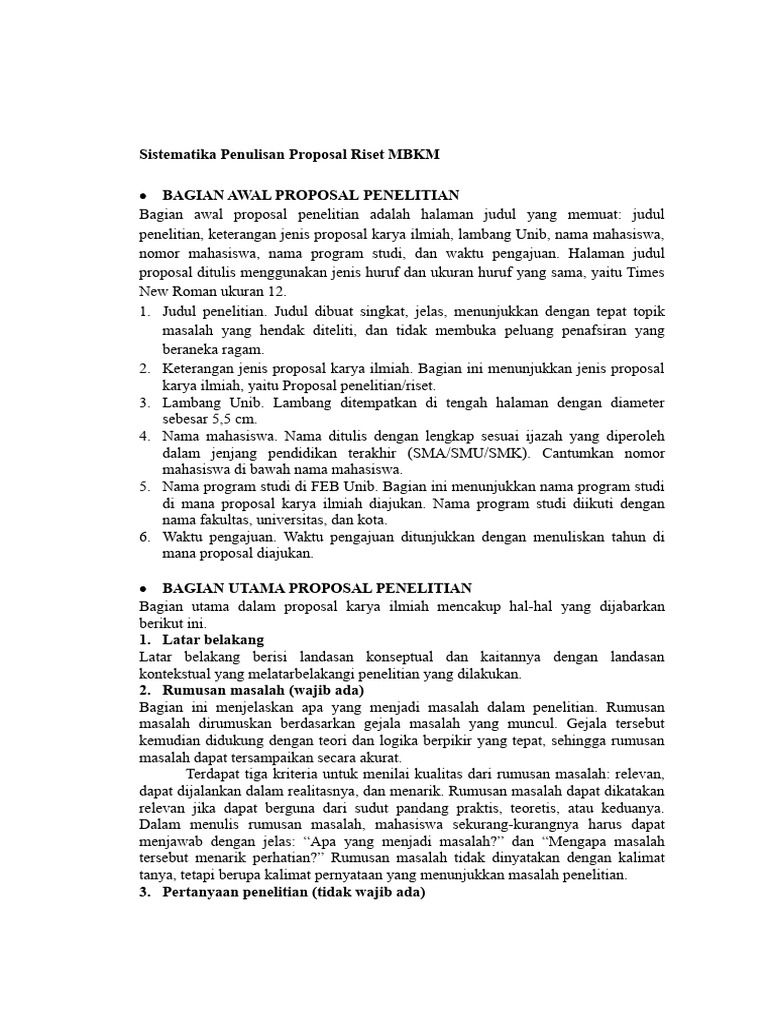 Sistematika Penulisan Proposal Riset MBKM | PDF