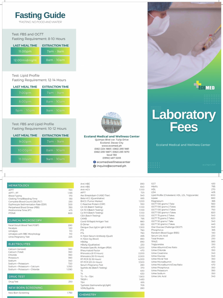 EcoMed Brochure Lab Fees April 2023 1112 | PDF