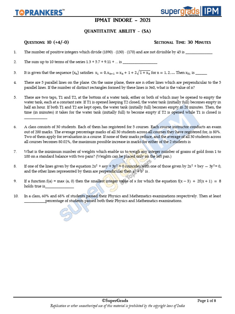 Ipmat Indore 2021 Paper | PDF