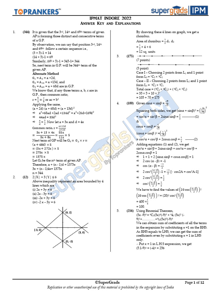 Ipmat Indore 2022 Solution | PDF | Mathematical Objects | Elementary Mathematics