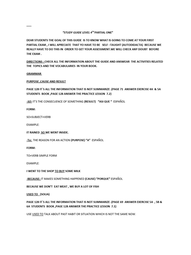 Study Guide Level 4th Partial One | PDF | Linguistic Typology | Linguistic Morphology