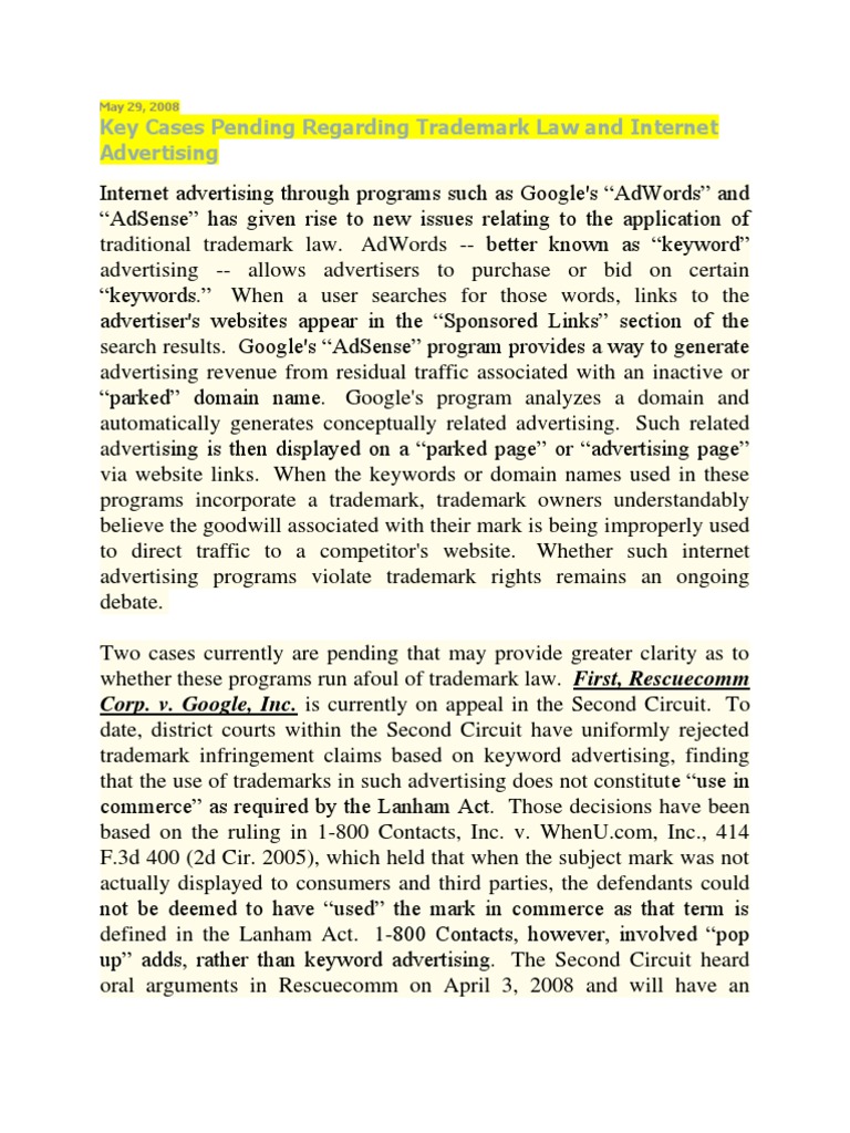 Trade Mark Act Cases | PDF | Ad Words | Trademark