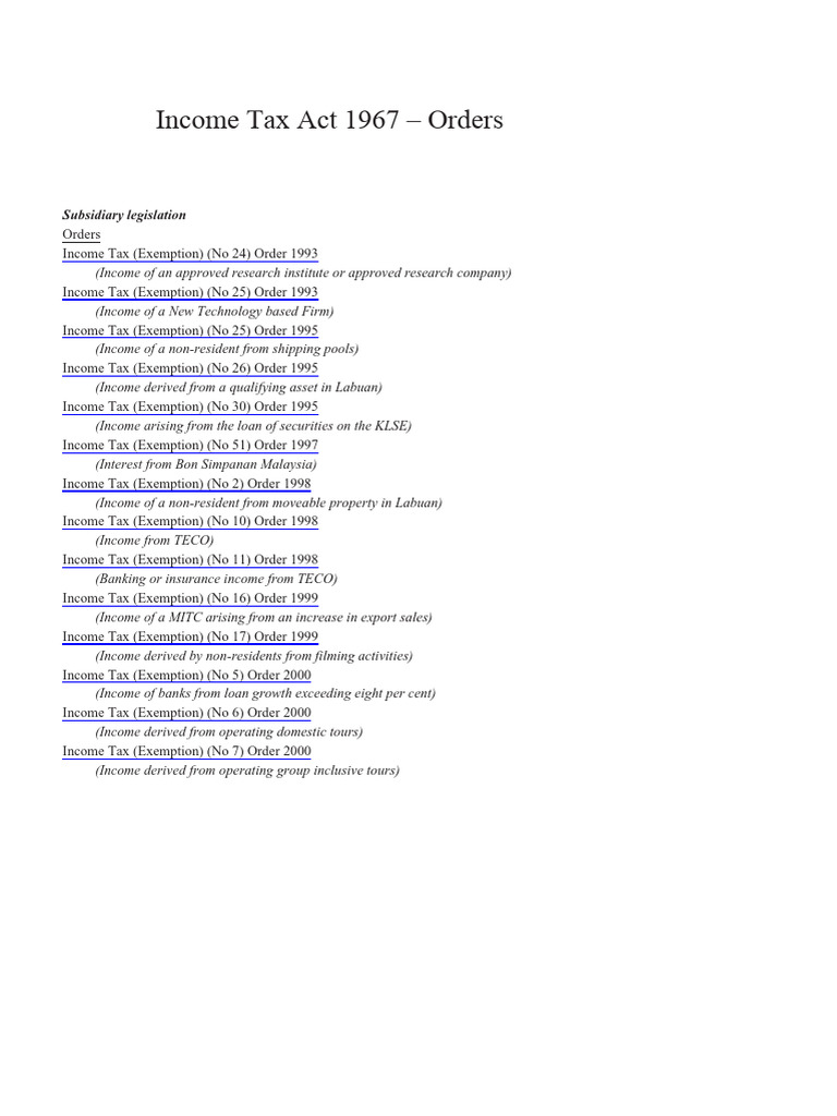Income Tax Act 1967 Orders | PDF | Tax Exemption | Taxes