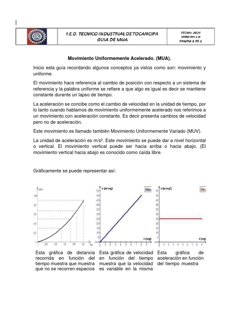 Movimiento Uniformemente Acelerado (MUA) | PDF | Aceleración | Velocidad