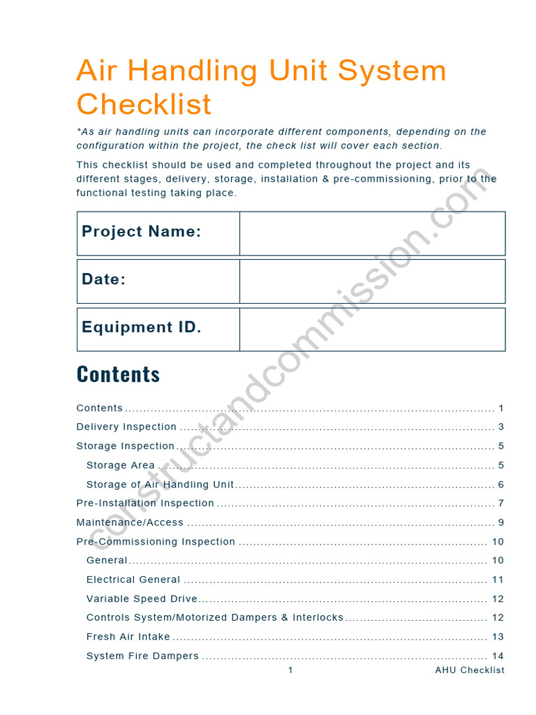 049a AHU Checklist Template | PDF | Duct (Flow) | Building Automation