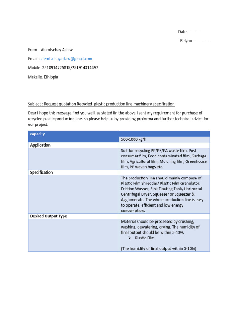 Reccycled plant specification | PDF | Plastic | Recycling