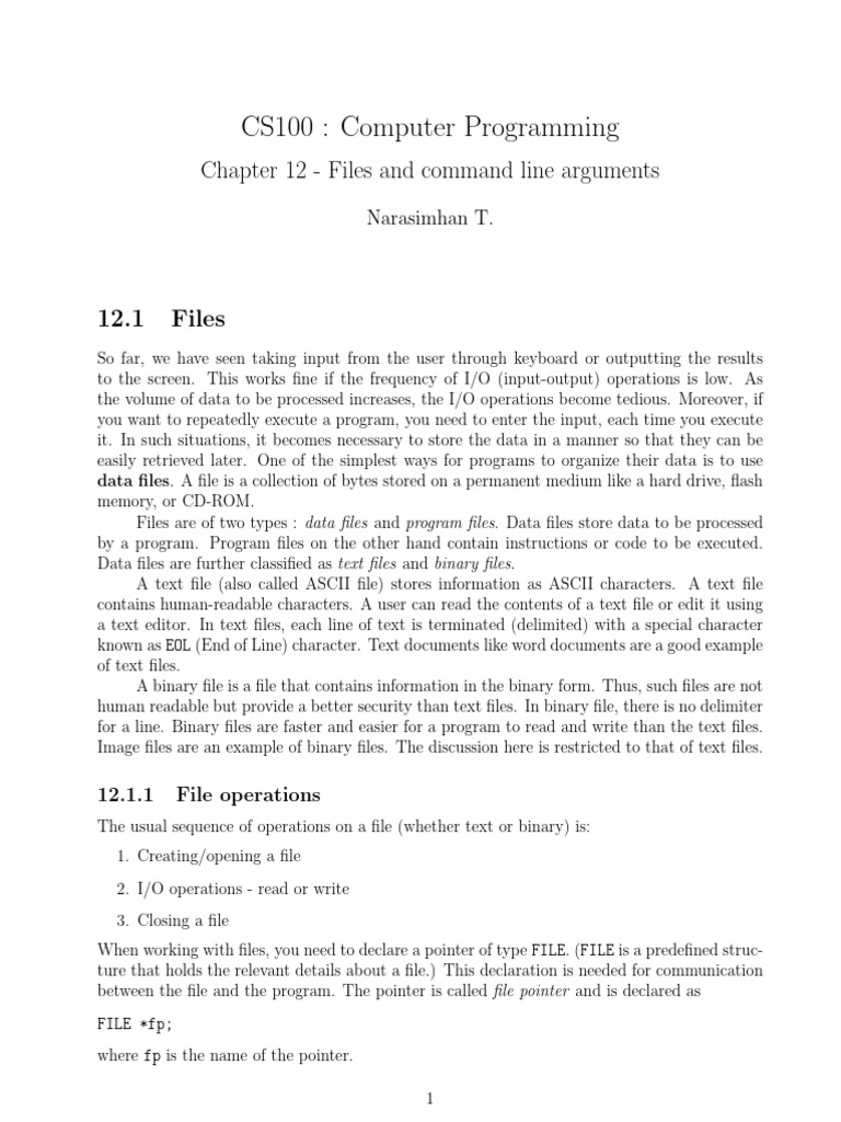 10 Files And Command Line Arguments Pdf Computer File Pointer Computer Programming
