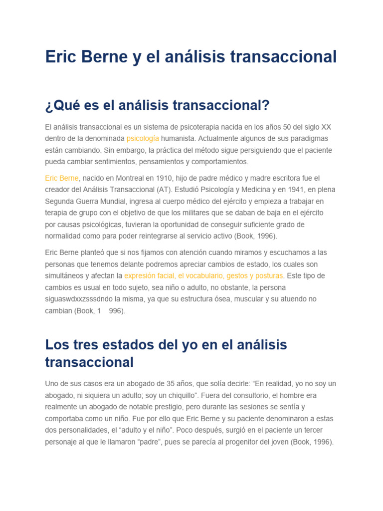 Eric Berne y El Análisis Transaccional | PDF | Sicología | Psicoterapia