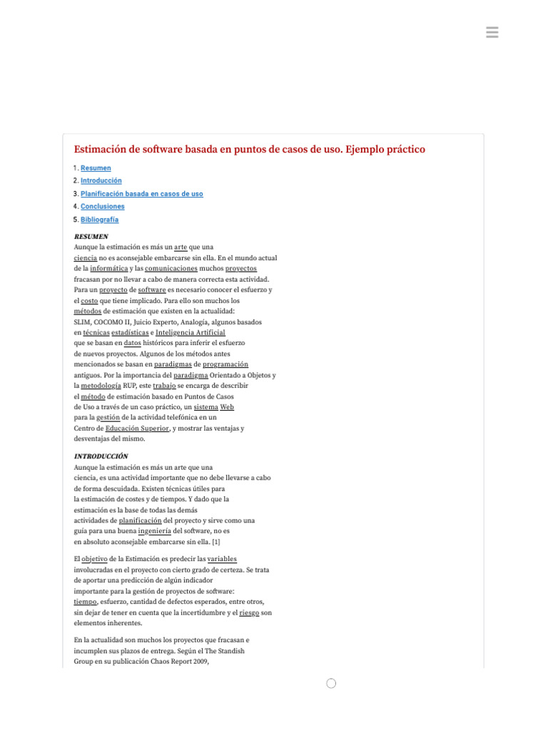 Estimación de Software Basada en Puntos de Casos de Uso. Ejemplo ...