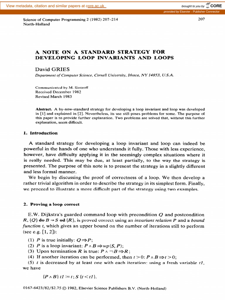 A Note On A Standard Strategy For Developing Loop Invariants and Loops | PDF | Mathematics Of ...