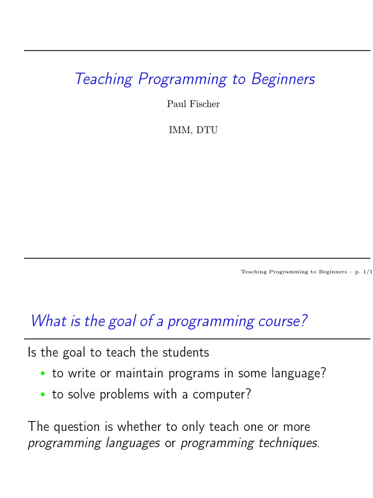 Teaching Programming To Beginners: Paul Fischer | PDF | Computer ...