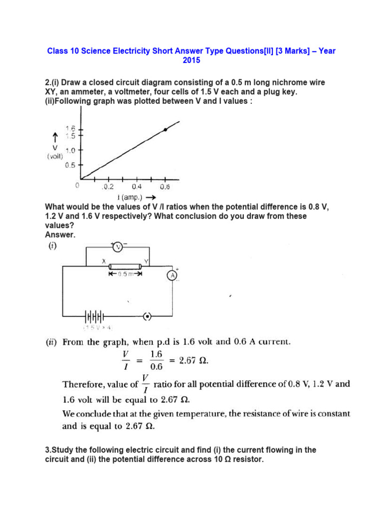 Class 10 Science Electricity Q&A Guide | PDF | Series And Parallel ...