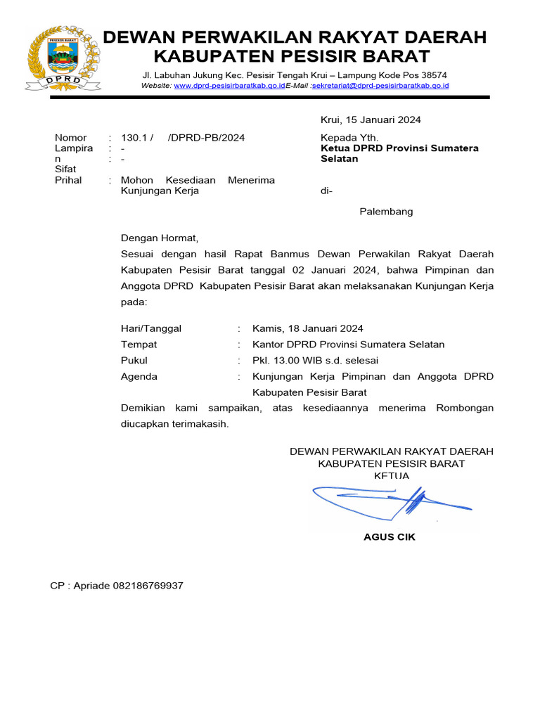 Surat Pemberitahuan Kunker | PDF